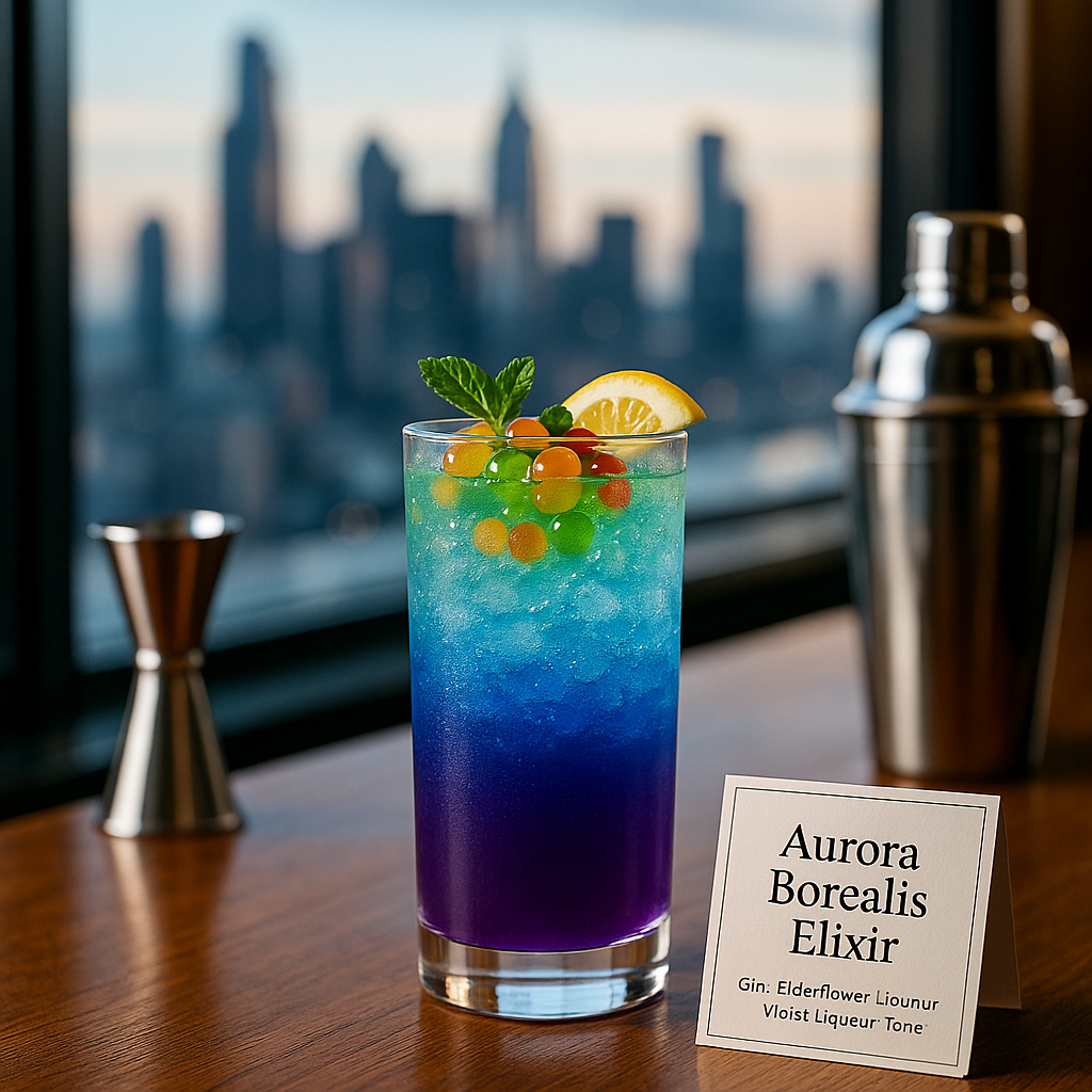 Aurora Borealis Elixir, Celestial cocktail with colorful, flavor-filled ...