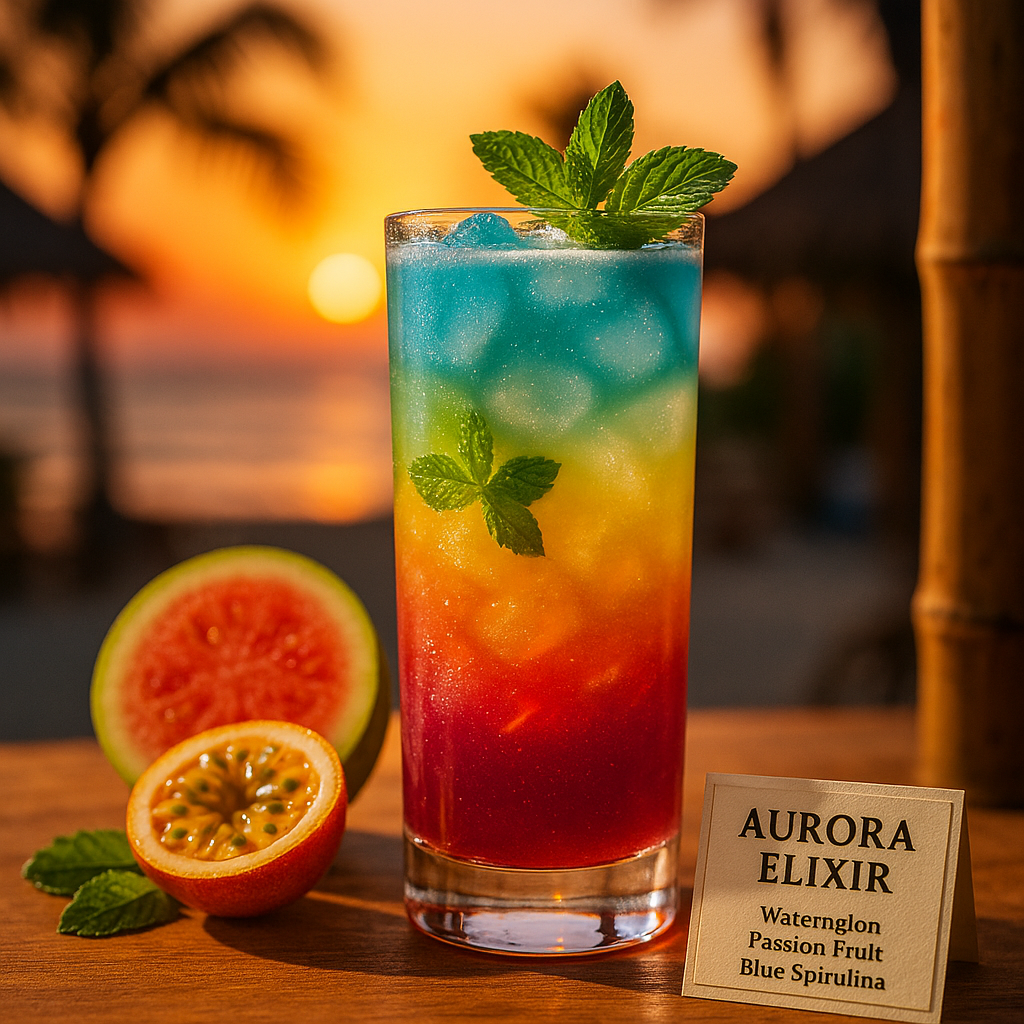 Aurora Elixir, Vibrant and colorful mocktail inspired by the northern ...