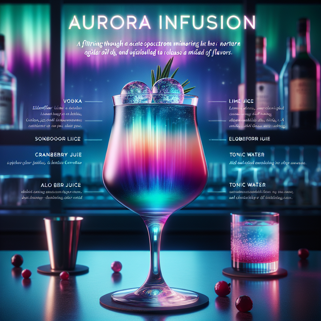 Aurora Infusion, Mesmerizing cocktail with edible spheres resembling ...
