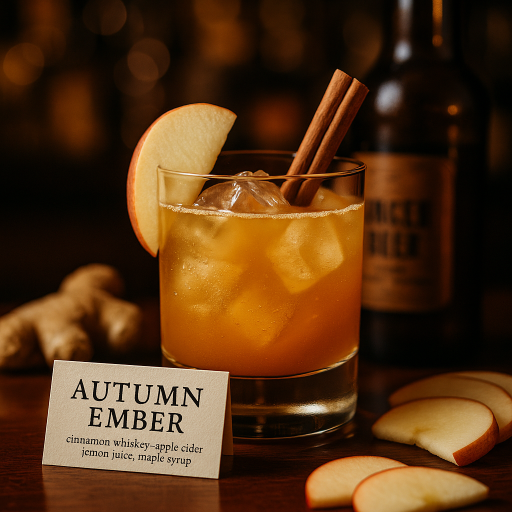 Autumn Ember Cocktail, Fall cocktail with apple cider and cinnamon whiskey