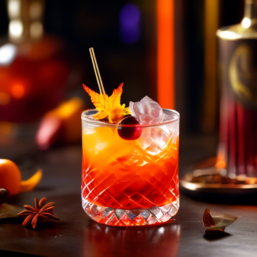 Autumn Ember Elixir, Captivating fall cocktail with warm, spicy essence and purple hue