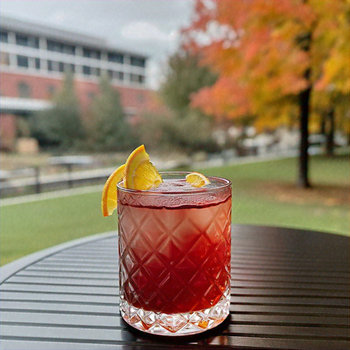 Autumn Ember, Vibrant fall cocktail with whiskey, blood orange, cranberry, and mint