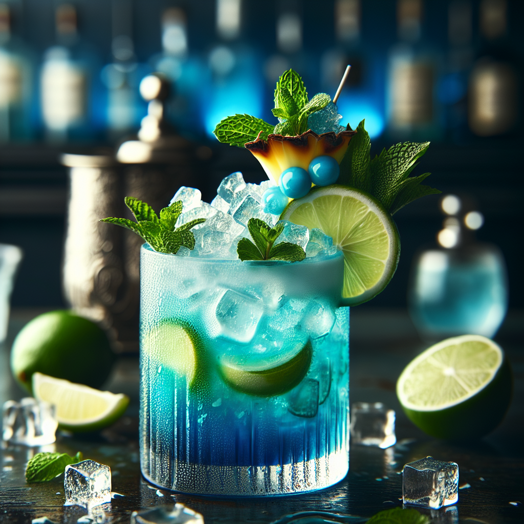 Azure Breeze, Refreshing cocktail with tropical flavors and mint