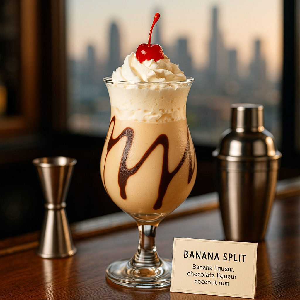Banana Split Bliss, Banana split-inspired cocktail with banana ...