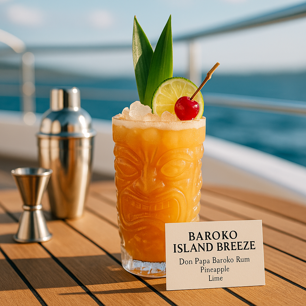 Baroko Island Breeze, Tropical tiki drink with Don Papa Baroko Rum