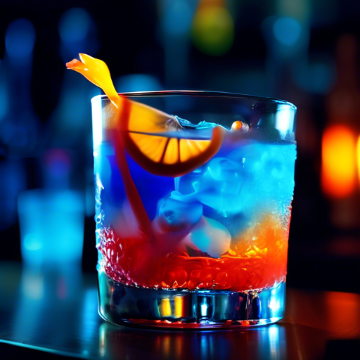 Blue Flame Sizzle, Fiery cocktail with blue curaçao and jalapeño kick