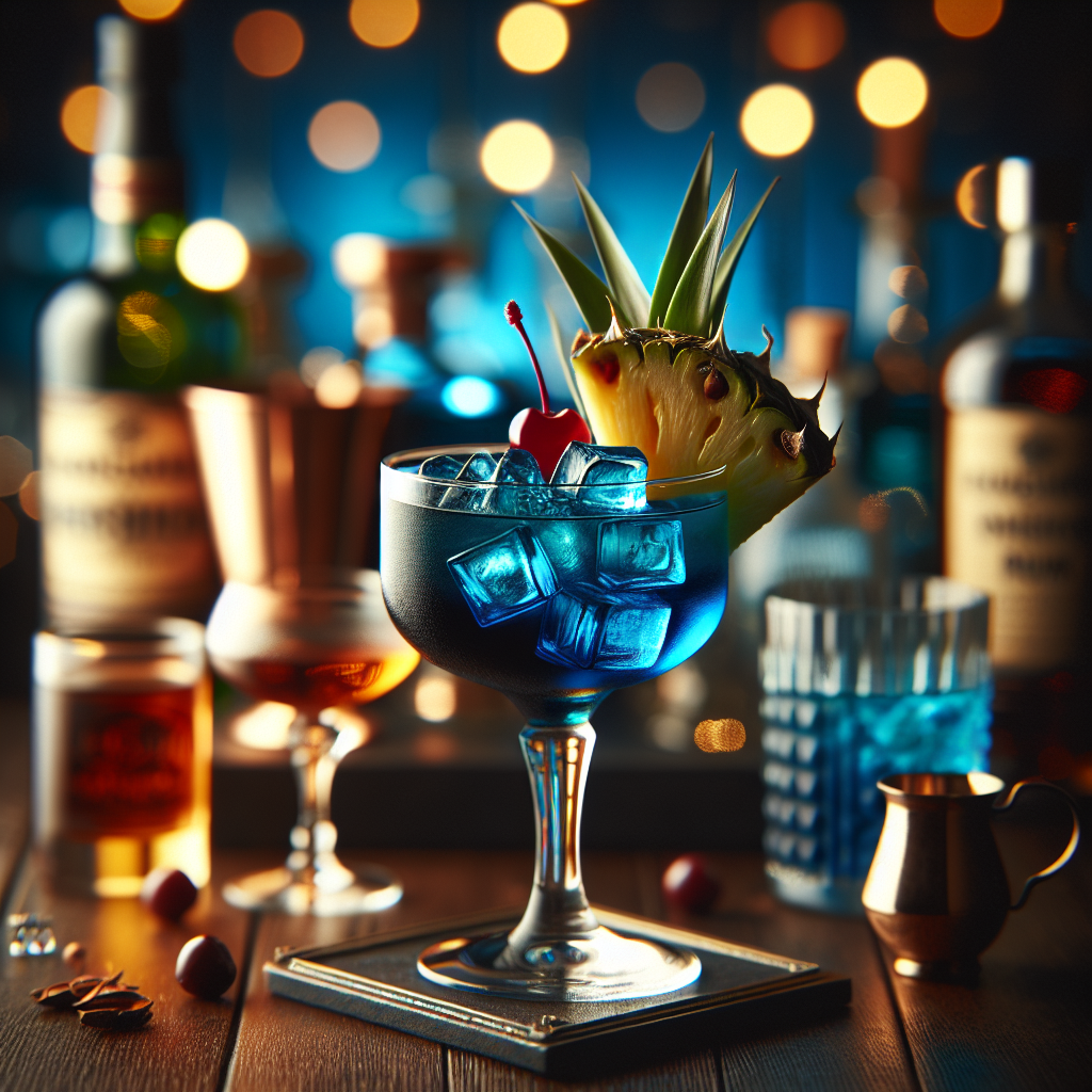 Blue Midnight Rum, Captivating cocktail with dark rum and blue curaçao