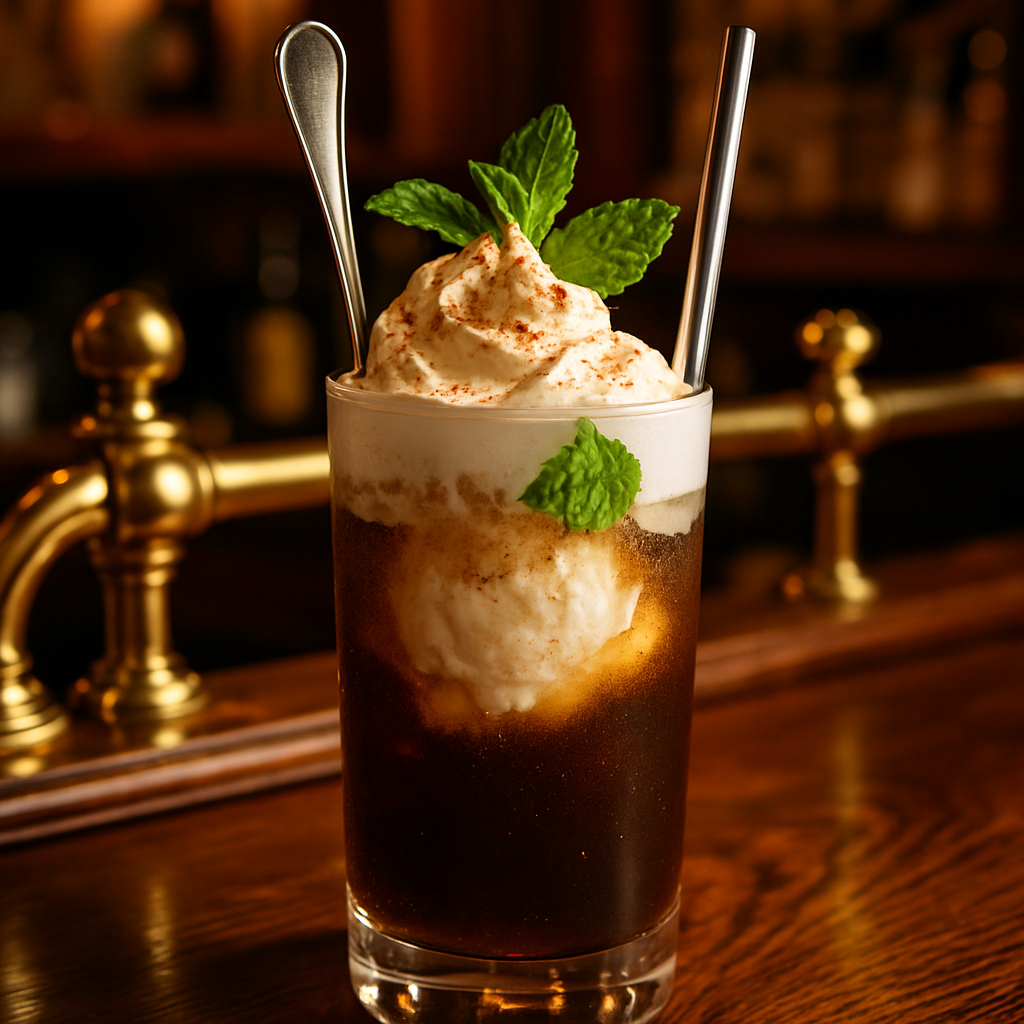 Bourbon Root Float, Root beer bourbon float with vanilla ice cream