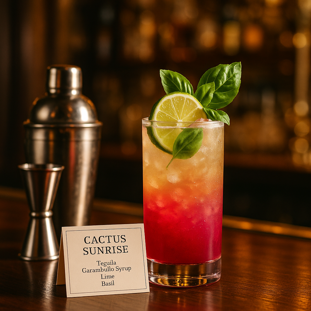 Cactus Sunrise, Refreshing cocktail with garambullo syrup, citrus, and ...