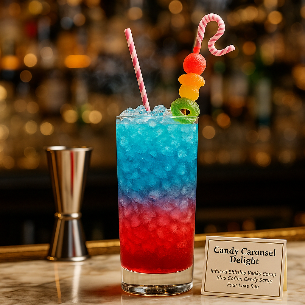 Candy Carousel Delight, Candy Carousel Delight cocktail with sweet, fruity flavors