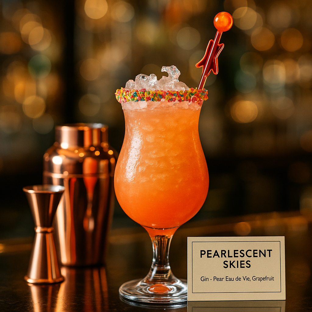 Candy Citrus Breeze, Vibrant cocktail with gin, liqueur, pear eau de vie