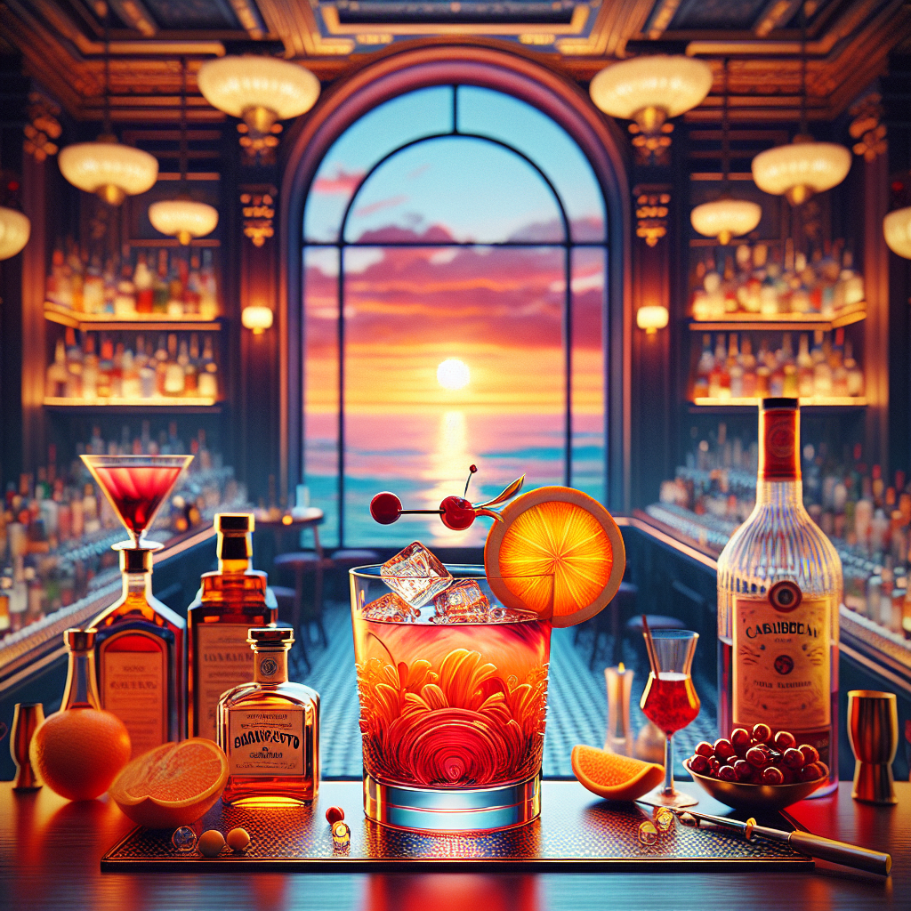 Caribbean Sunrise Elixir, Tropical Caribbean cocktail with rum, amaretto, and citrus flavors