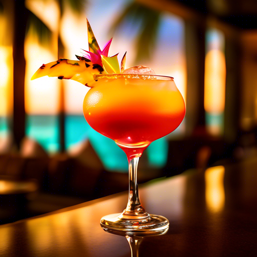 Caribbean Sunset Breeze, Vibrant tropical mocktail with Caribbean flavors