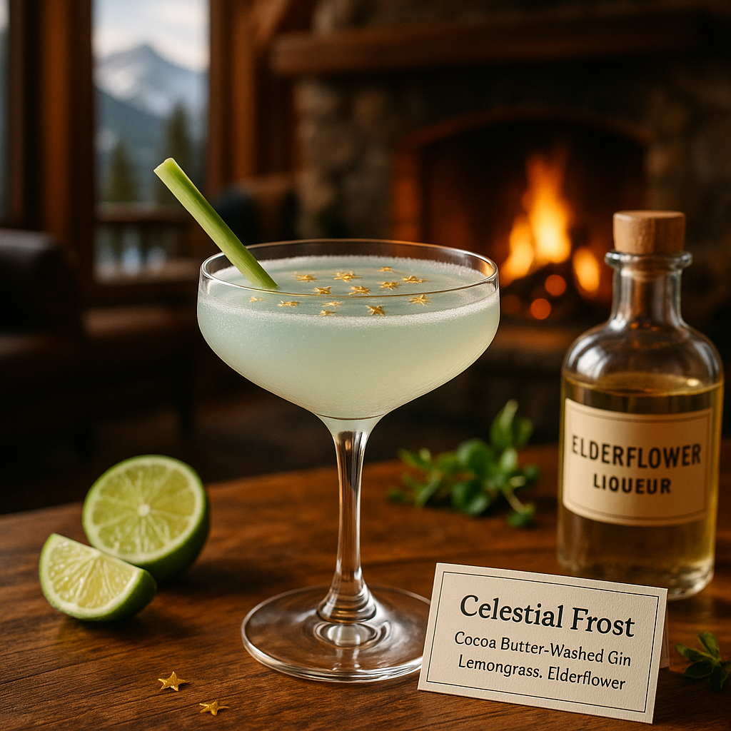Celestial Frost, Cocoa butter-washed gin cocktail with lemongrass and ...