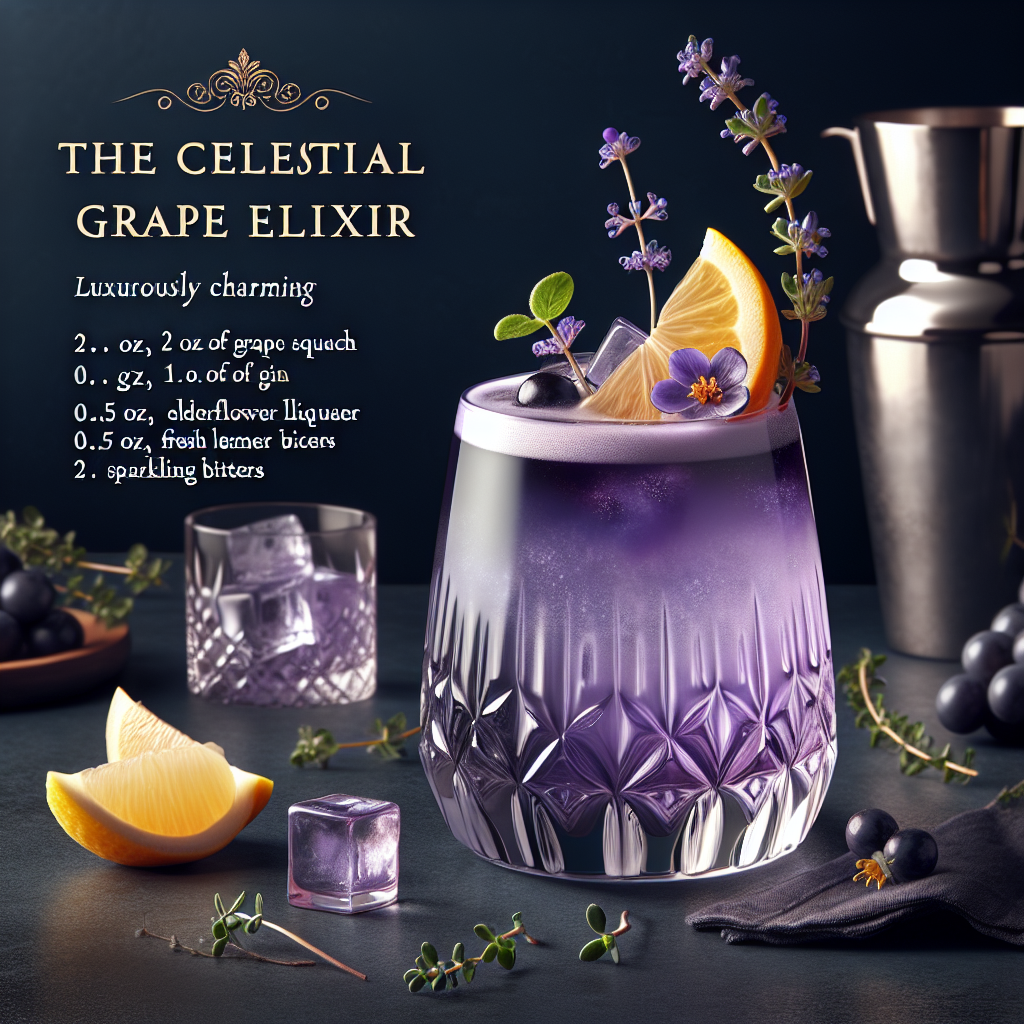 Celestial Grape Elixir, Luxurious grape elixir with herbaceous and ...
