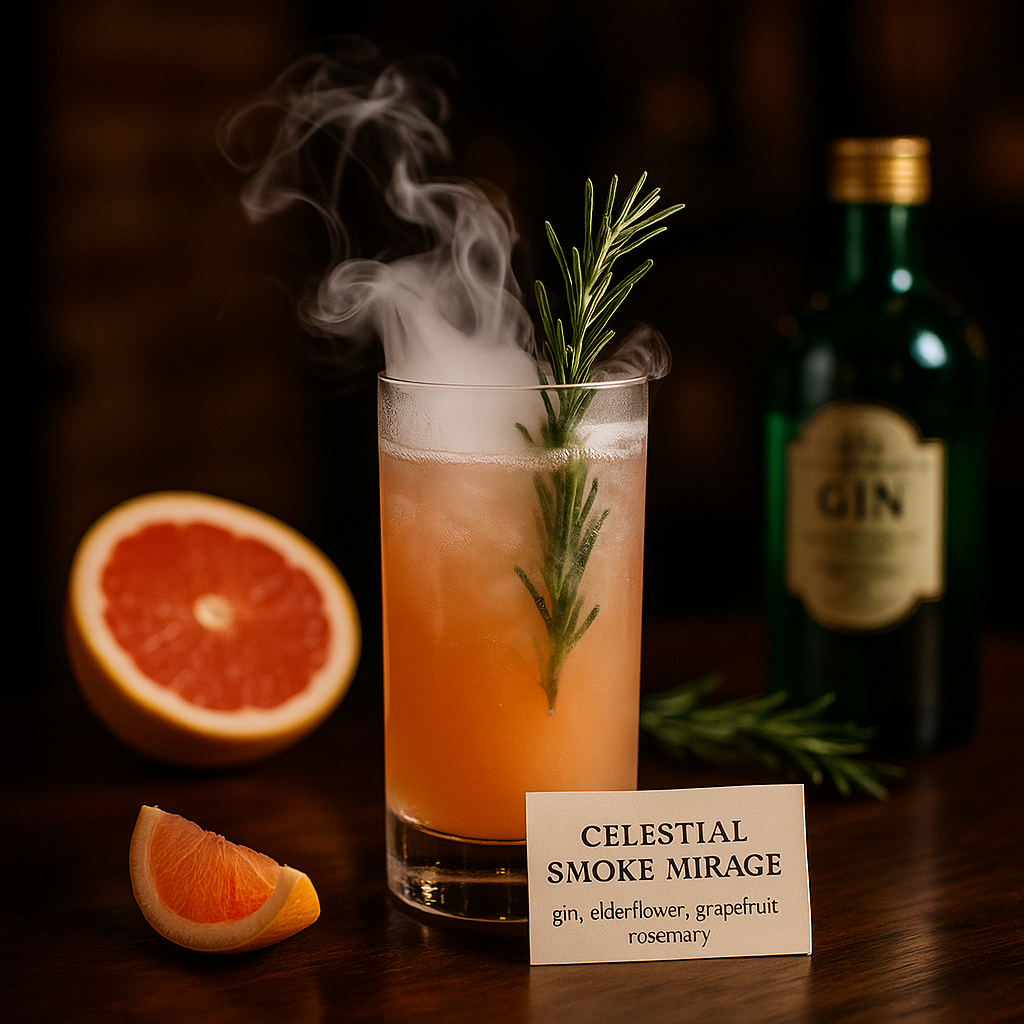 Celestial Smoke Mirage, Ethereal cocktail with cosmic flavors and smoke ...