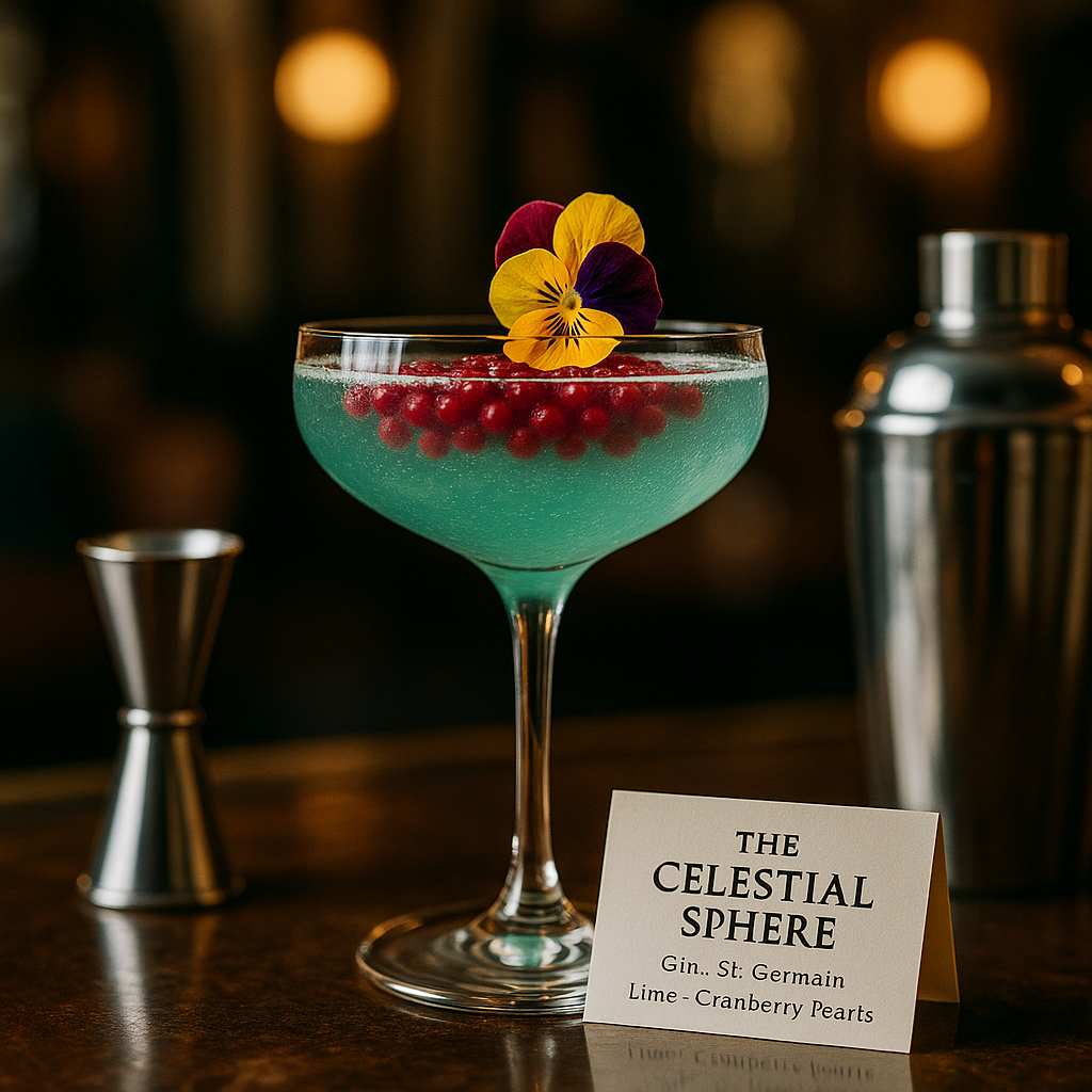 Celestial Sphere, Whimsical cocktail with spherification pearls ...