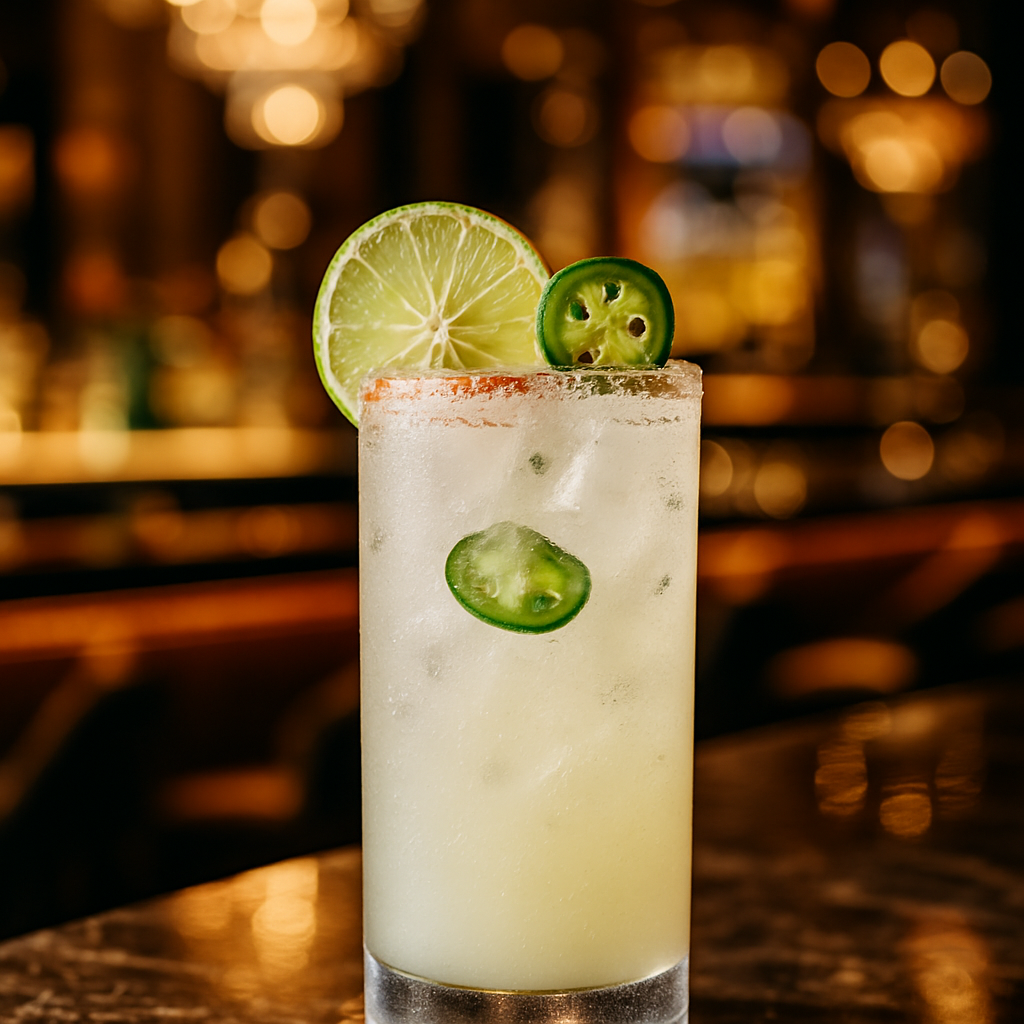 Cocktail Mezcal Monster, Bold mezcal cocktail with citrus and energy drink