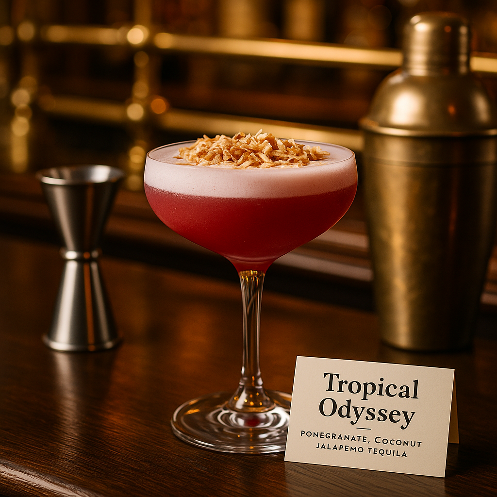 Coco-Pomegranate Symphony, Tropical coconut-pomegranate cocktail with ...