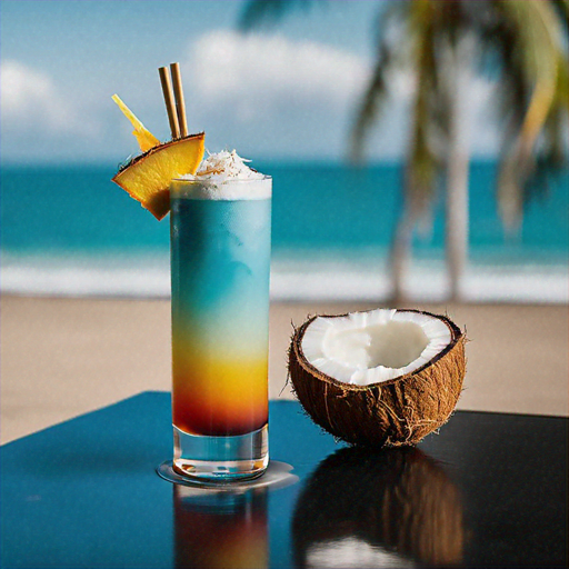 Coconut Thunderstorm, Tropical coconut cocktail with dark rum and citrus