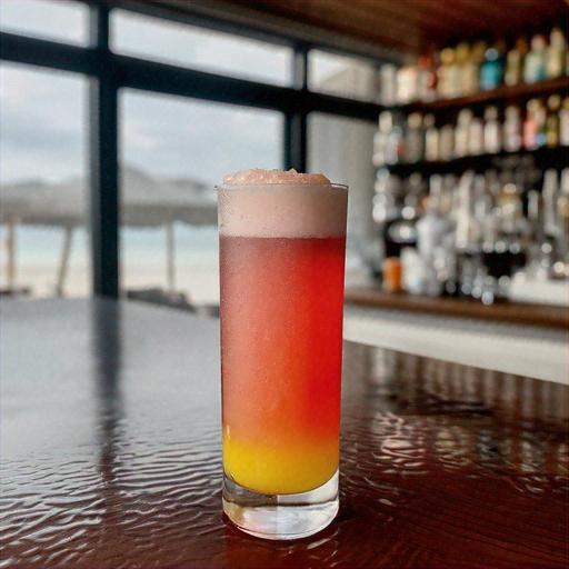 Coral Reverie, Luxurious cocktail with tropical fruits and effervescence