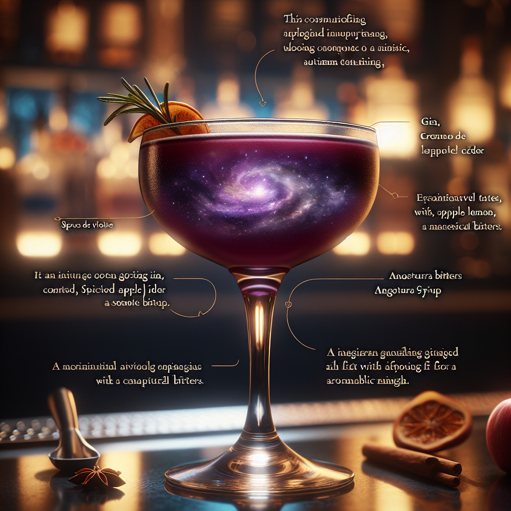 Cosmic Autumn Elixir, Enchanting fall cocktail with a celestial purple hue