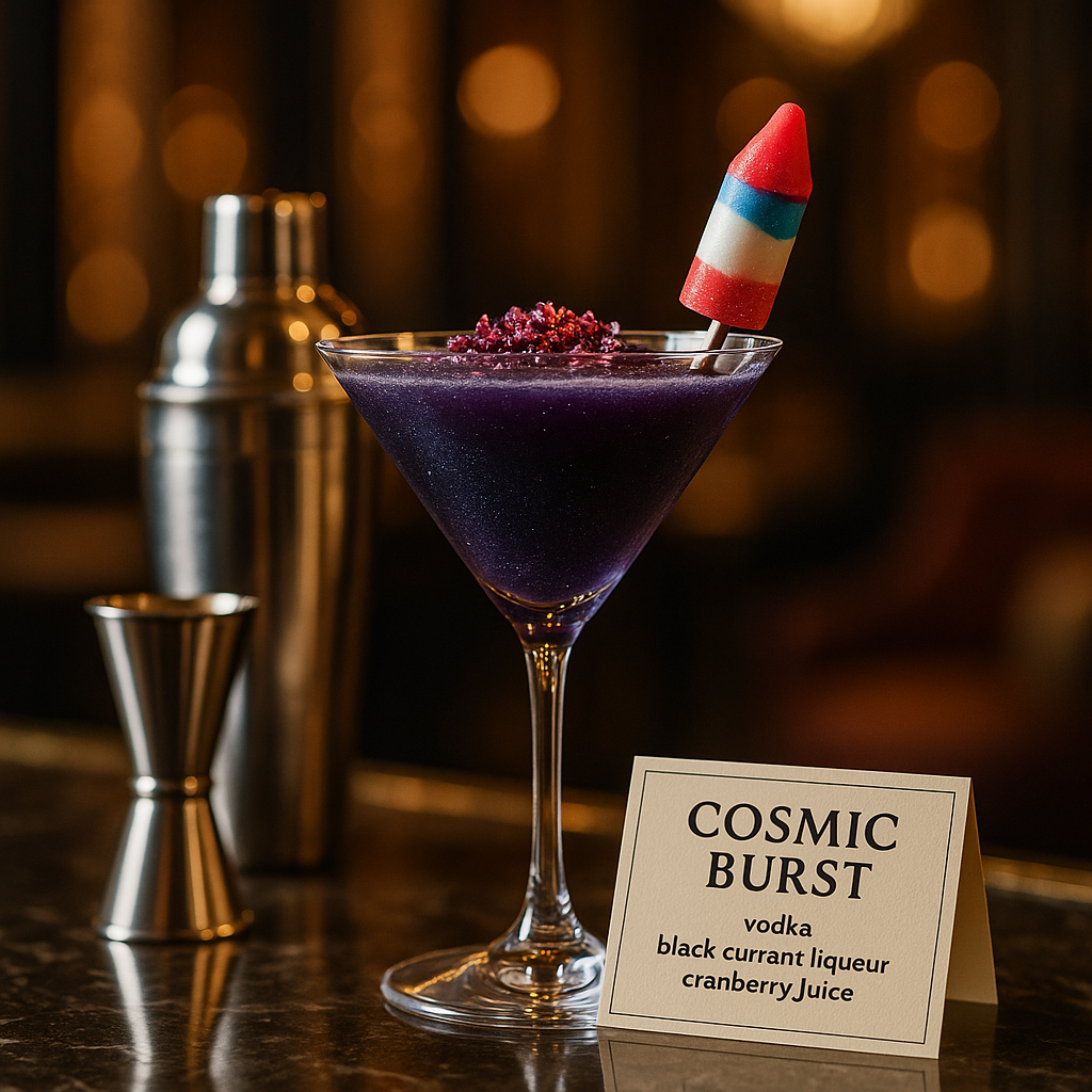 Cosmic Burst, Visually striking cocktail with burst of flavor and fun