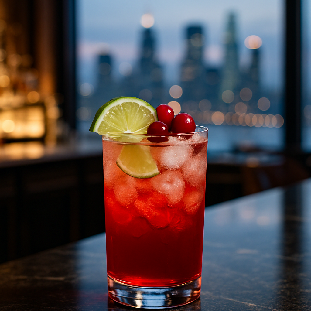 Crimson Breeze, Refreshing cocktail with cranberry, ginger ale, and vodka
