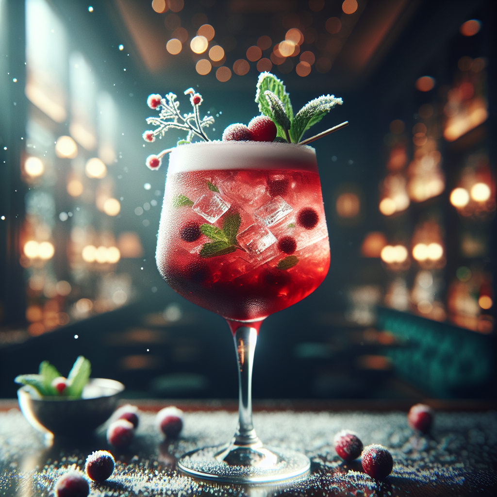 Crimson Frostbite, Refreshing winter cocktail with minty coolness and ...