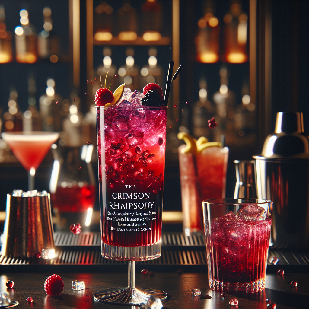 Crimson Rhapsody, Vibrant, fruity cocktail with red crème soda and ...