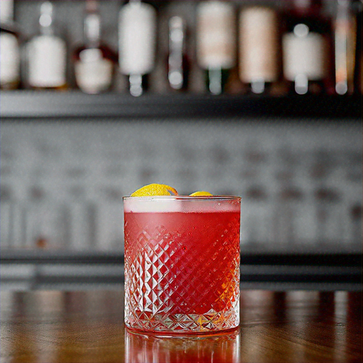 Crimson Solstice, Fiery, invigorating cocktail with red hue and spicy kick