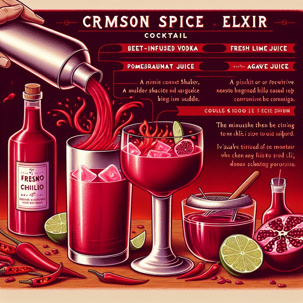 Crimson Spice Elixir, Vibrant and fiery cocktail inspired by a scarlet sunset
