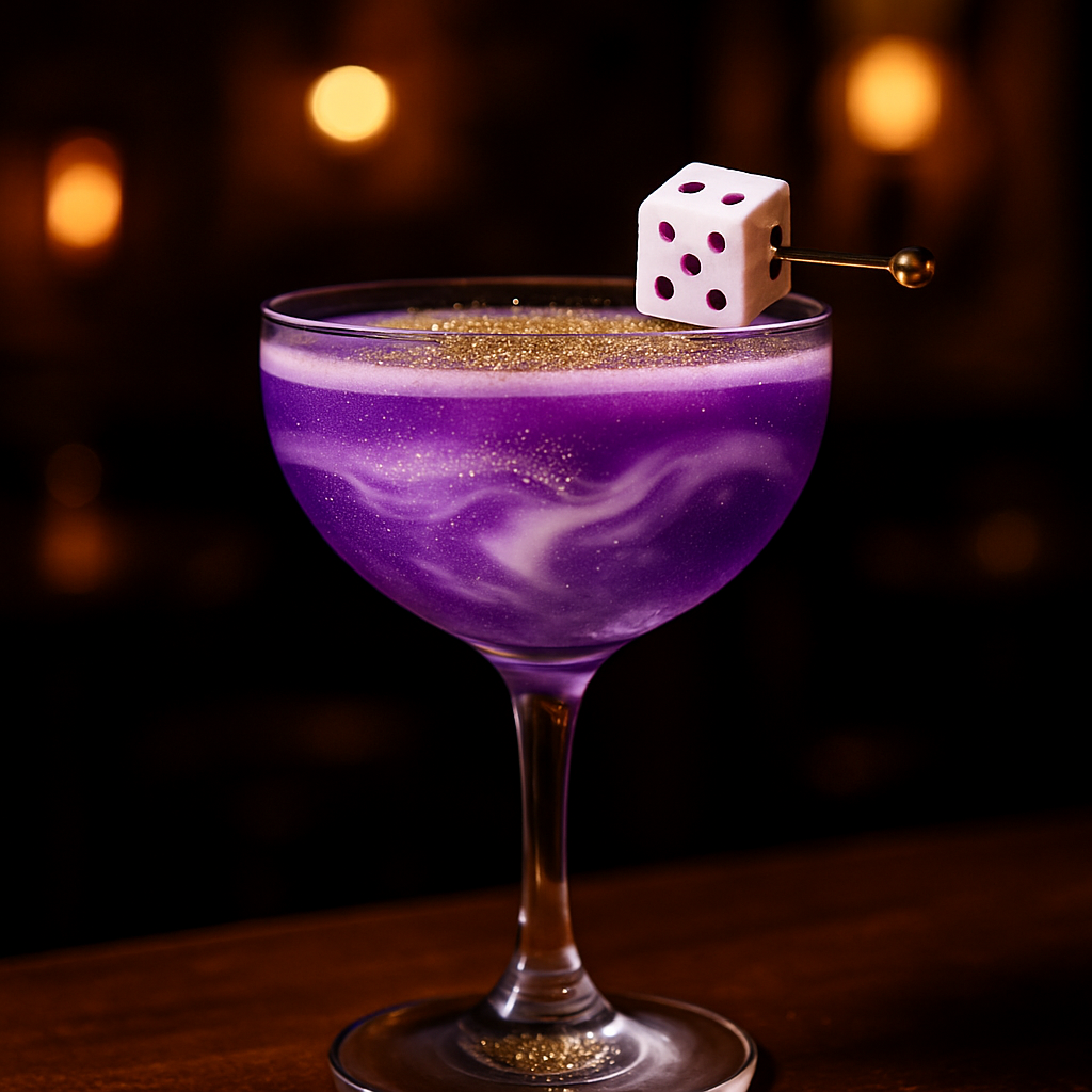 Dice of Fortune, Gin cocktail with whimsical garnishes