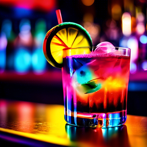 Disco Inferno, Vibrant 1980s disco-inspired cocktail with sloe gin and ...