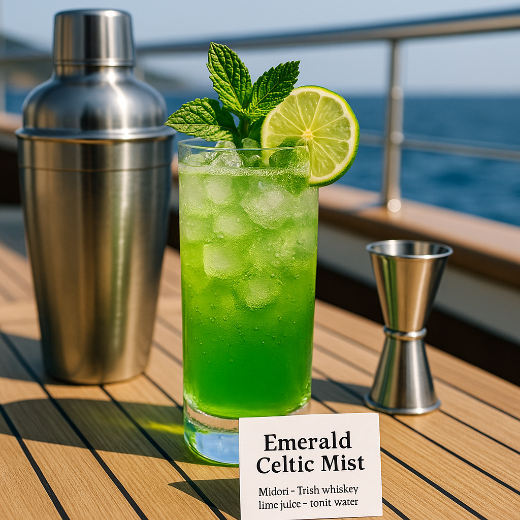 Emerald Celtic Mist, Vibrant, refreshing cocktail with herbal and ...