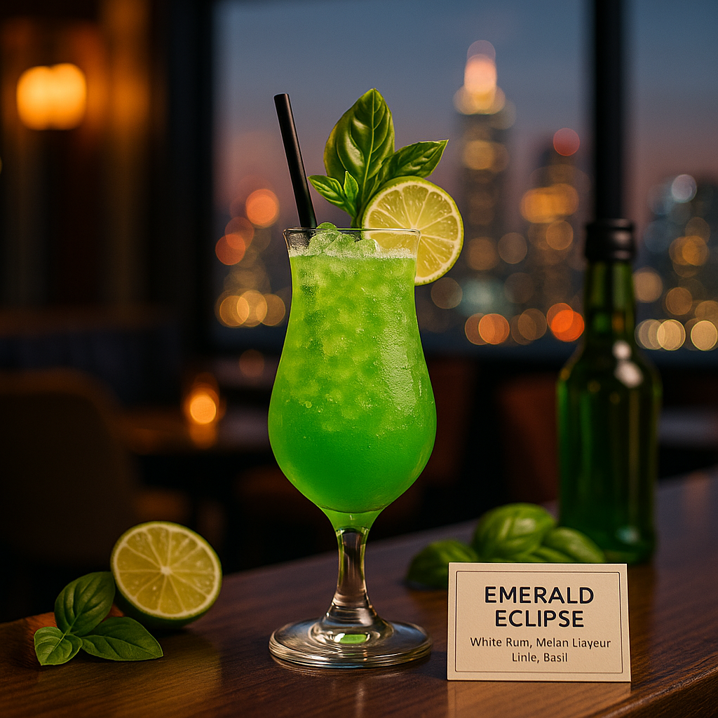 Emerald Eclipse, Vibrant cocktail with tropical flavors and a touch of ...