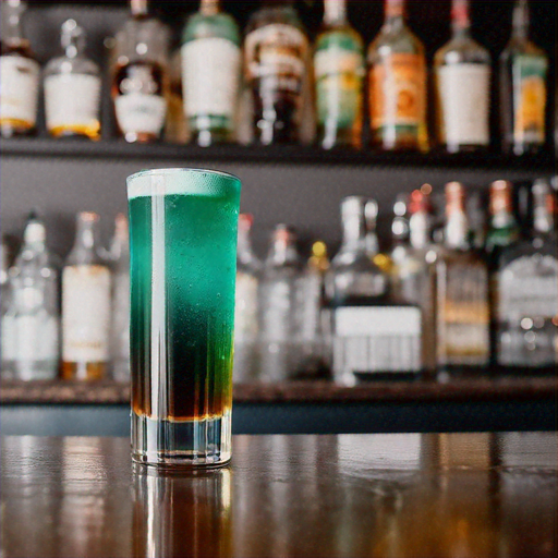 Emerald Eclipse, Enchanting cocktail with dark green hues and gold sparkle