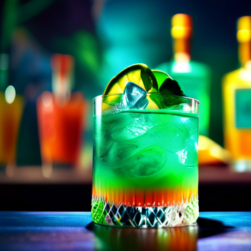 Emerald Elixir, Vibrant gin cocktail with lime, mint, and matcha syrup