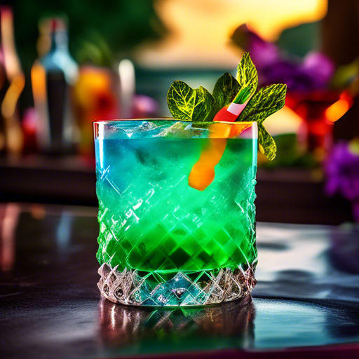Emerald Enchantment, Vibrant gin cocktail with botanicals and citrus punch