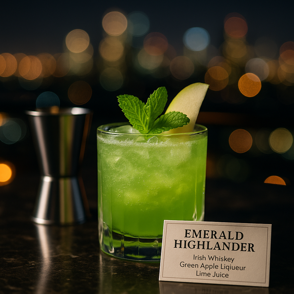 Emerald Highlander, Refreshing green cocktail inspired by Celtic spirit