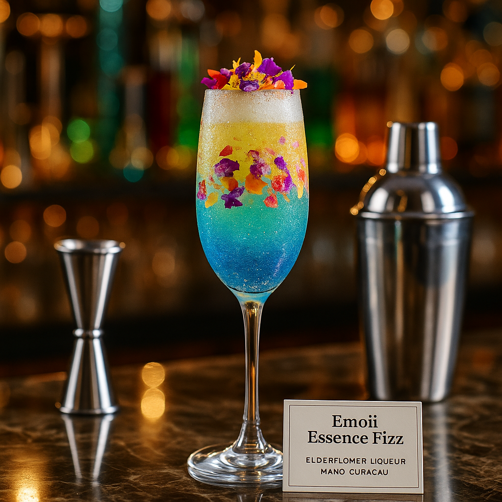 Emoji Essence Fizz, Colorful cocktail celebrating World Emoji Day