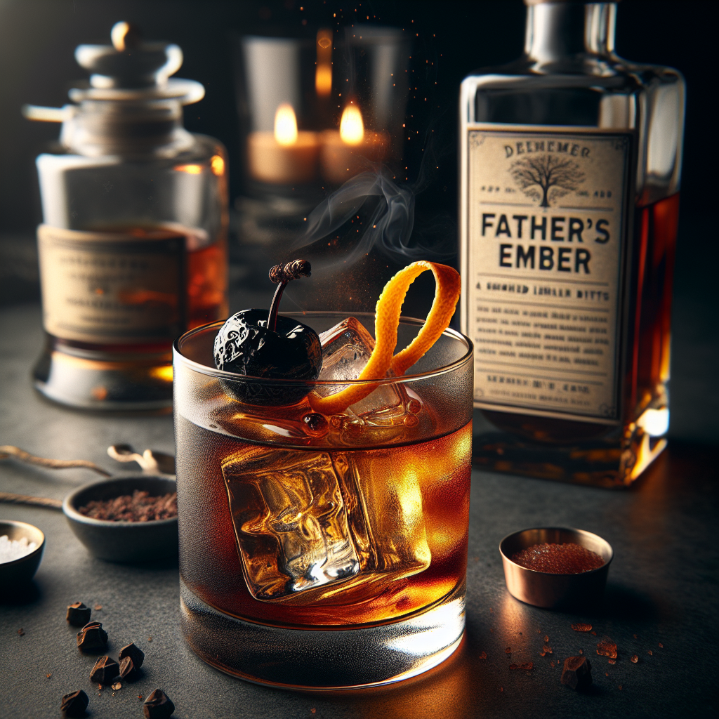 Father's Ember, Smoky bourbon cocktail with a surprising twist