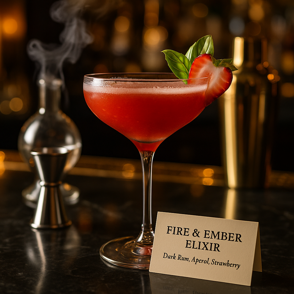 Fire & Ember Elixir, Bold, vibrant cocktail with dark rum, ginger ...