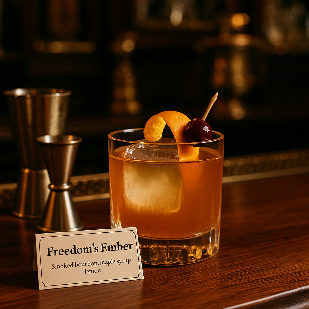 Freedom's Ember, Celebrate freedom with a smoky, sweet whiskey cocktail
