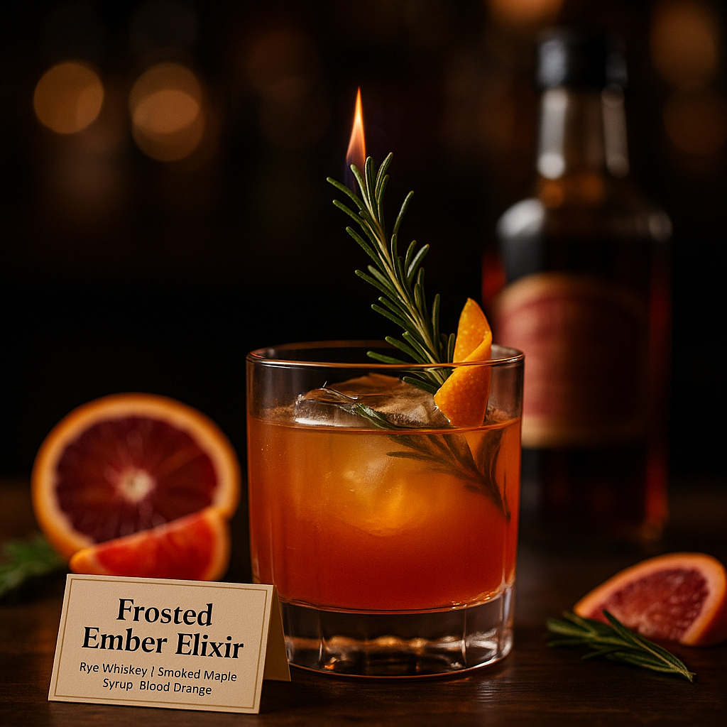 Frosted Ember Elixir, Captivating cocktail embodying winter's duality ...