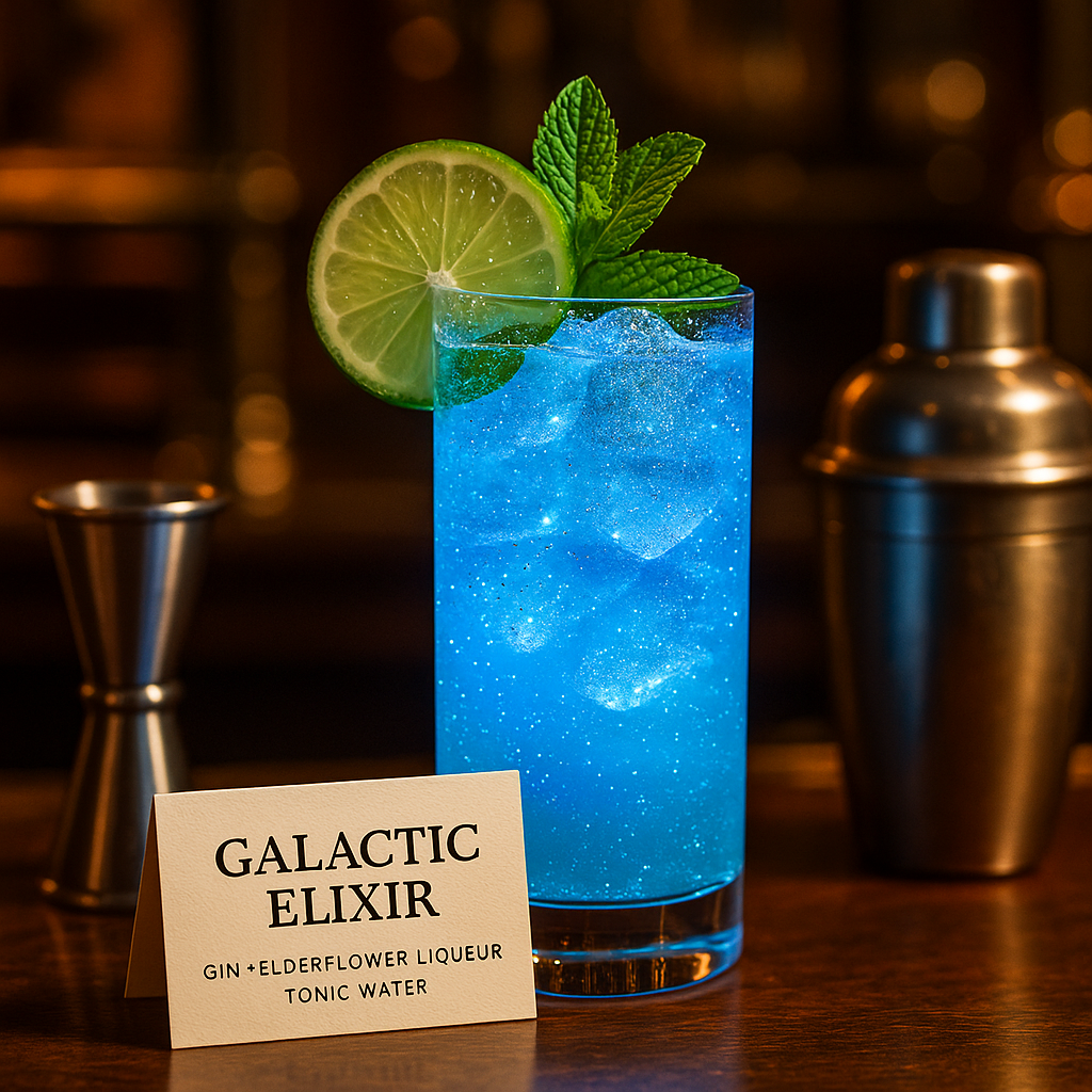 Galactic Elixir, Celestial cocktail with glowing effect for World UFO Day