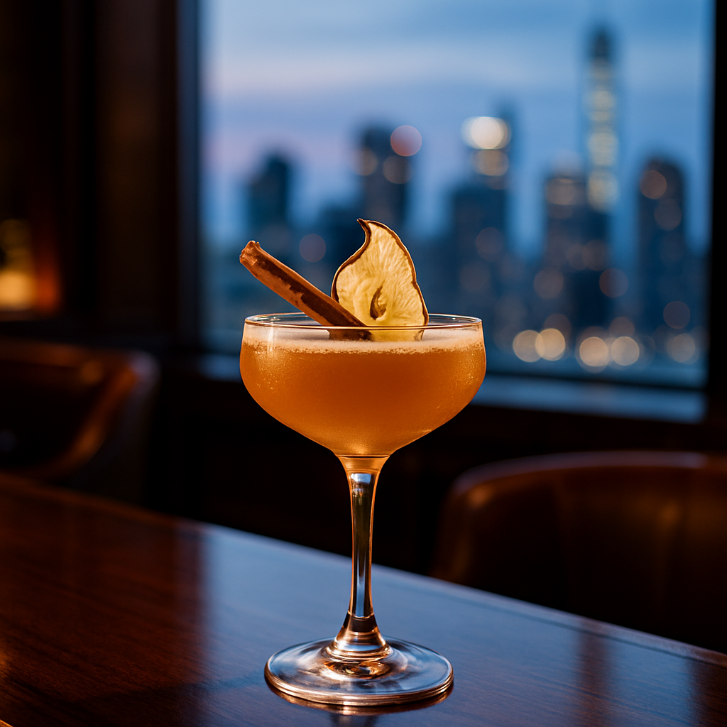 Golden Ember Elixir, Comforting blend with cognac, spiced pear, lemon, honey, bitters