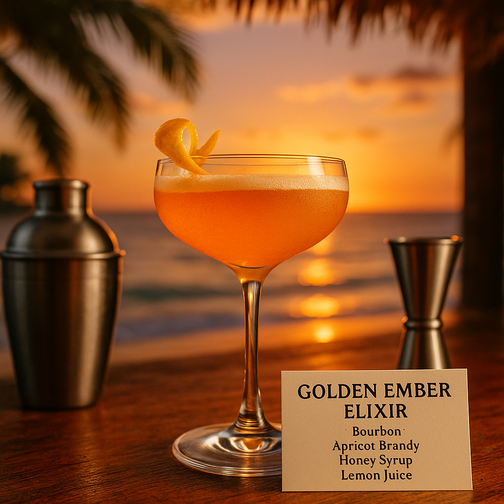Golden Ember Elixir, Enchanting golden cocktail with warm spices and ...