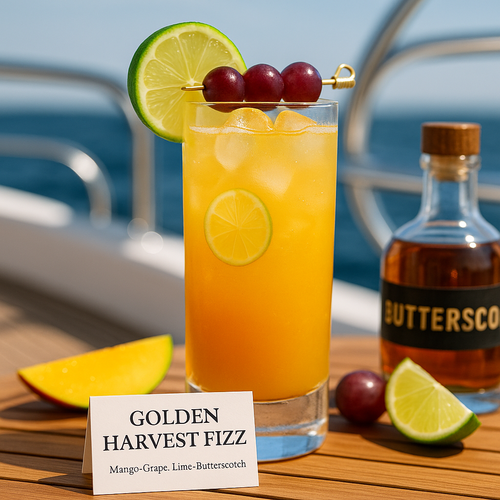 Golden Harvest Fizz, Tropical mango grape cocktail with butterscotch ...