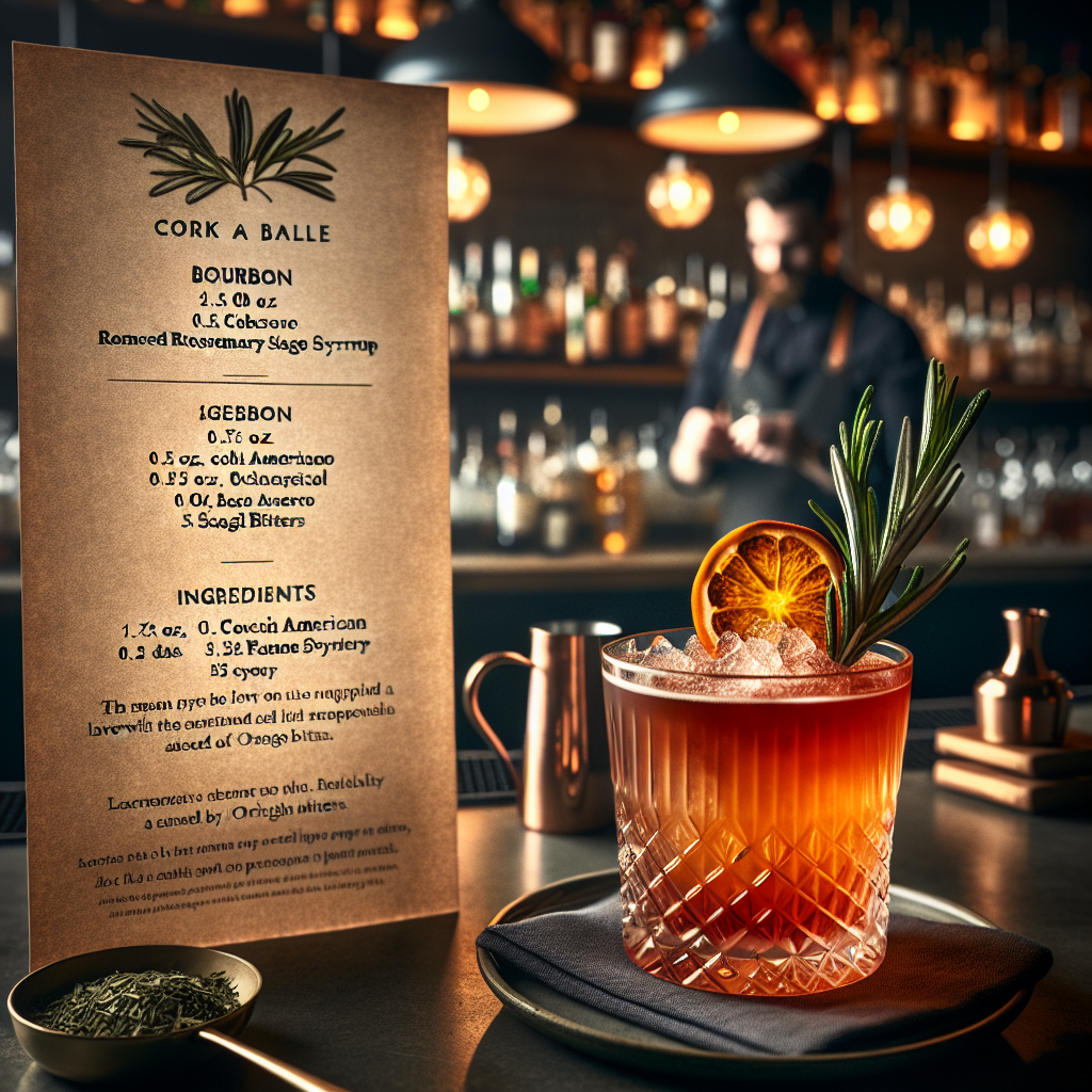 Golden Herb Harmony, Bourbon, Aperol, Cocchi Americano, rosemary sage syrup cocktail